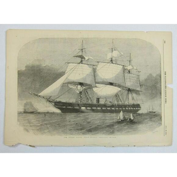 Art | Antique 1856 Print The United States Steam Frigate Merrimack ...